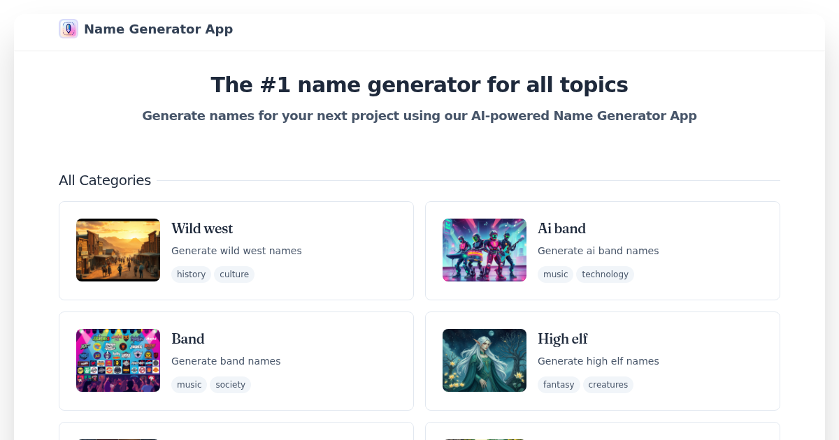 Name Generator App - All Categories